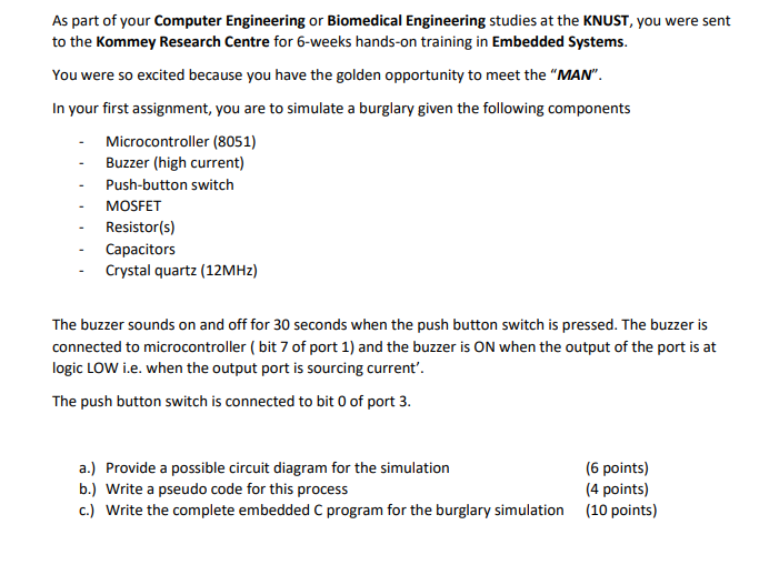 Solved As part of your Computer Engineering or Biomedical | Chegg.com