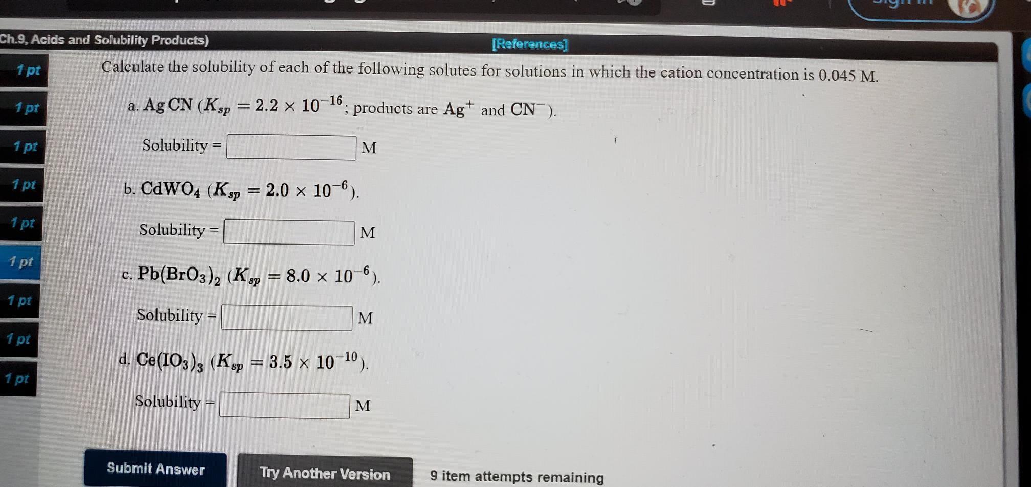 Solved Ch.9, Acids and Solubility Products) [References] 1 | Chegg.com