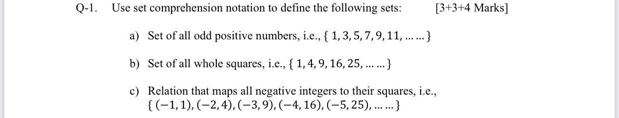 Solved Q-1. Use set comprehension notation to define the | Chegg.com