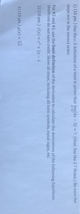 Solved 1) (10 pts.) Use the e,o definition of a limit to | Chegg.com