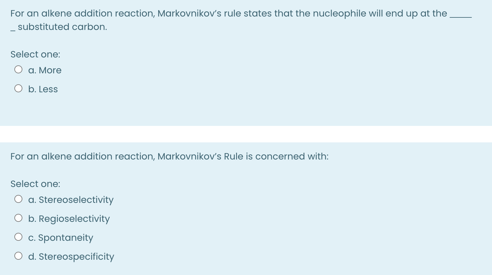 Solved For an alkene addition reaction, Markovnikov's rule | Chegg.com