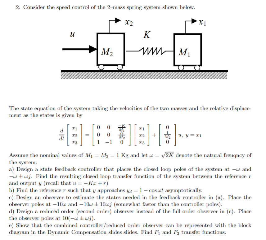2. Consider the speed control of the 2-mass spring | Chegg.com