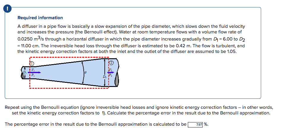 Solved Required information A diffuser in a pipe flow is | Chegg.com