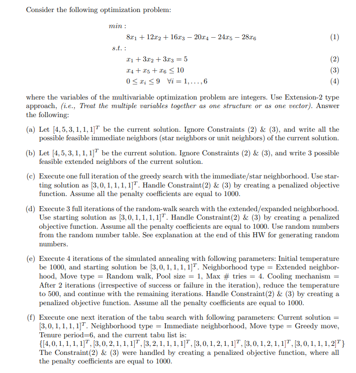 Solved Consider the following optimization | Chegg.com