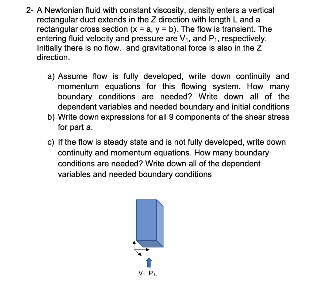 Solved 2- A Newtonian fluid with constant viscosity, density | Chegg.com