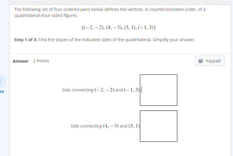 Solved The following set of four ordered pairs below defines | Chegg.com