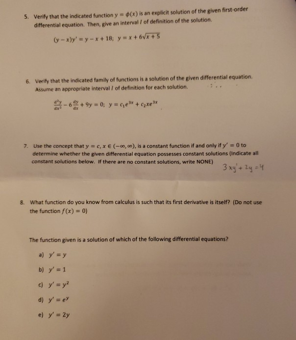 Solved 5 Verify That The Indicated Function Y X Is An