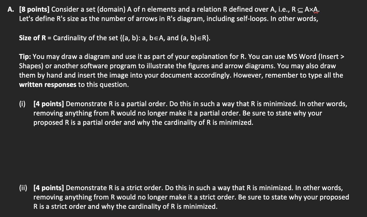 Solved [8 points] Consider a set (domain) A of n elements | Chegg.com
