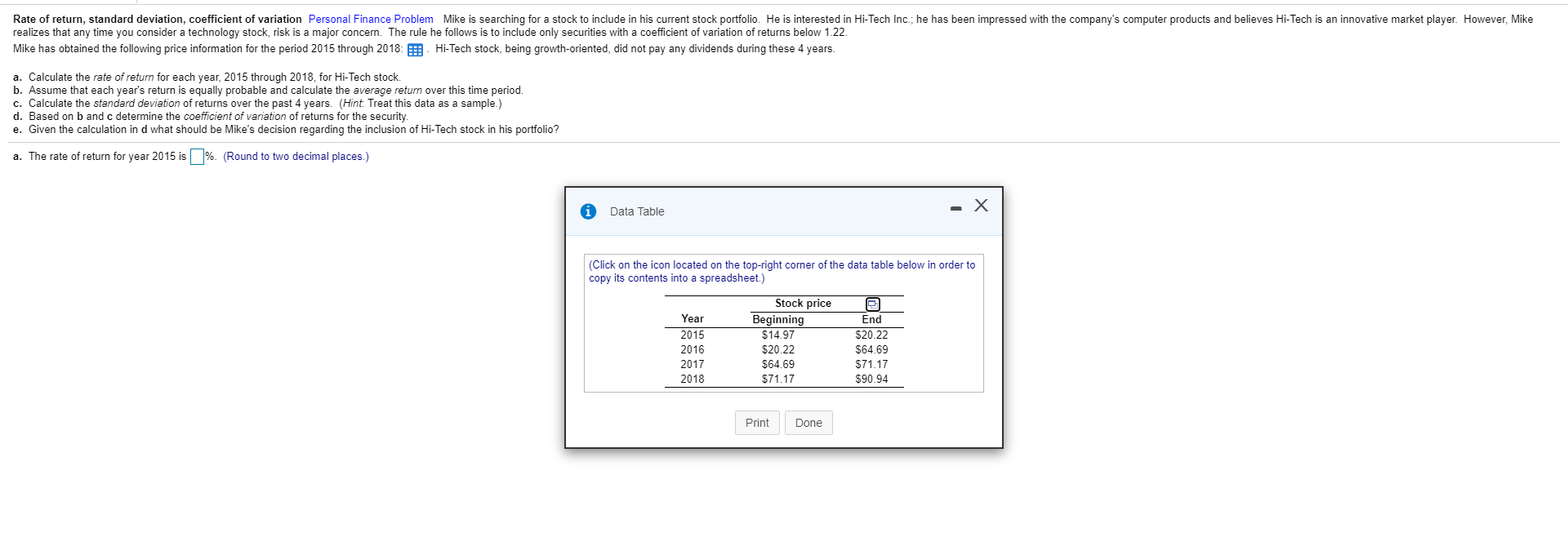 Solved Rate of return, standard deviation, coefficient of | Chegg.com