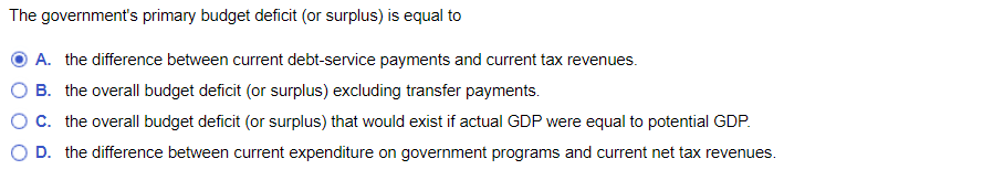 Solved The government's primary budget deficit (or surplus) | Chegg.com