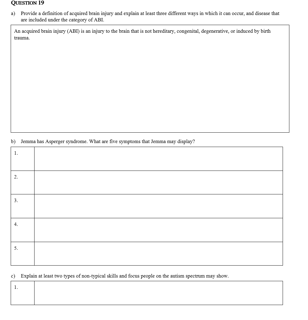 Solved a) Provide a definition of acquired brain injury and | Chegg.com