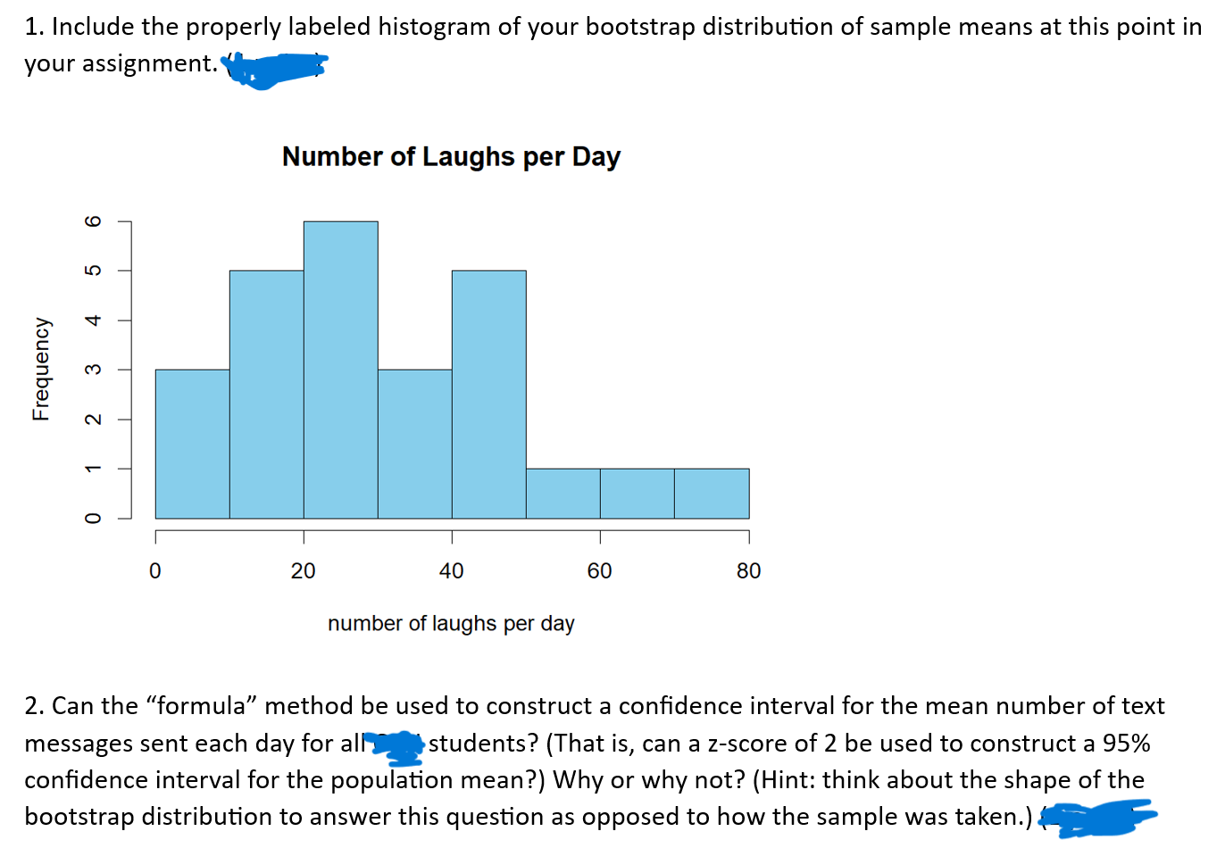 Solved 1. Include the properly labeled histogram of your | Chegg.com