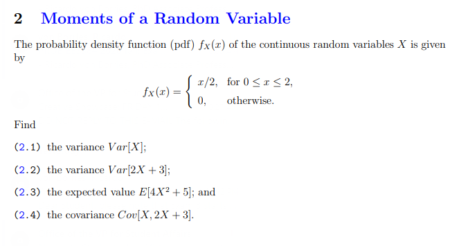 Solved 2 Moments of a Random Variable The probability | Chegg.com