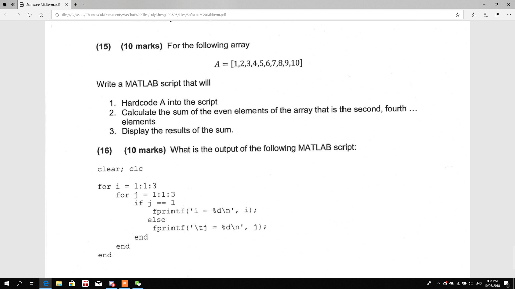 Solved (15) (10 marks) For the following array A | Chegg.com