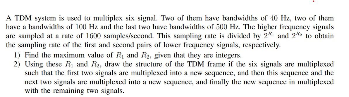 Solved A TDM system is used to multiplex six signal. Two of | Chegg.com