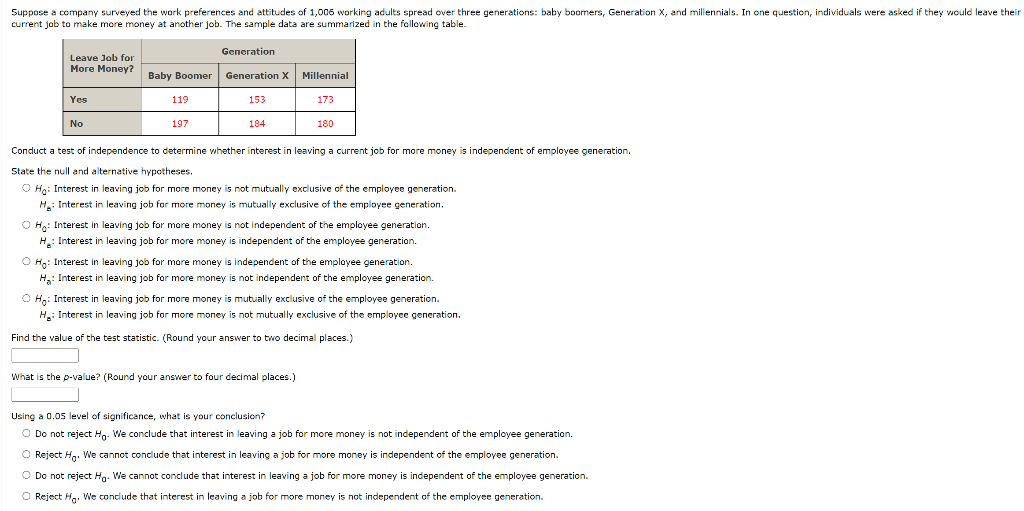 Solved Suppose a company surveyed the work preferences and | Chegg.com