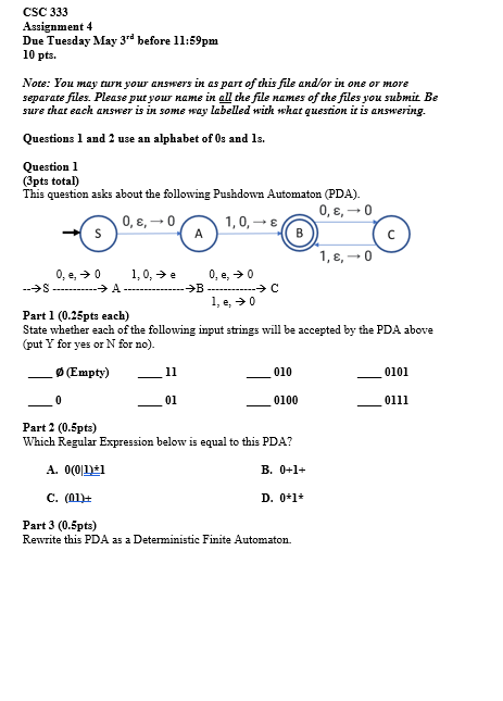 Solved CSC 333 Assignment 4 Due Tuesday May 3rd before | Chegg.com