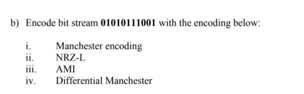 Solved b) Encode bit stream 01010111001 with the encoding | Chegg.com