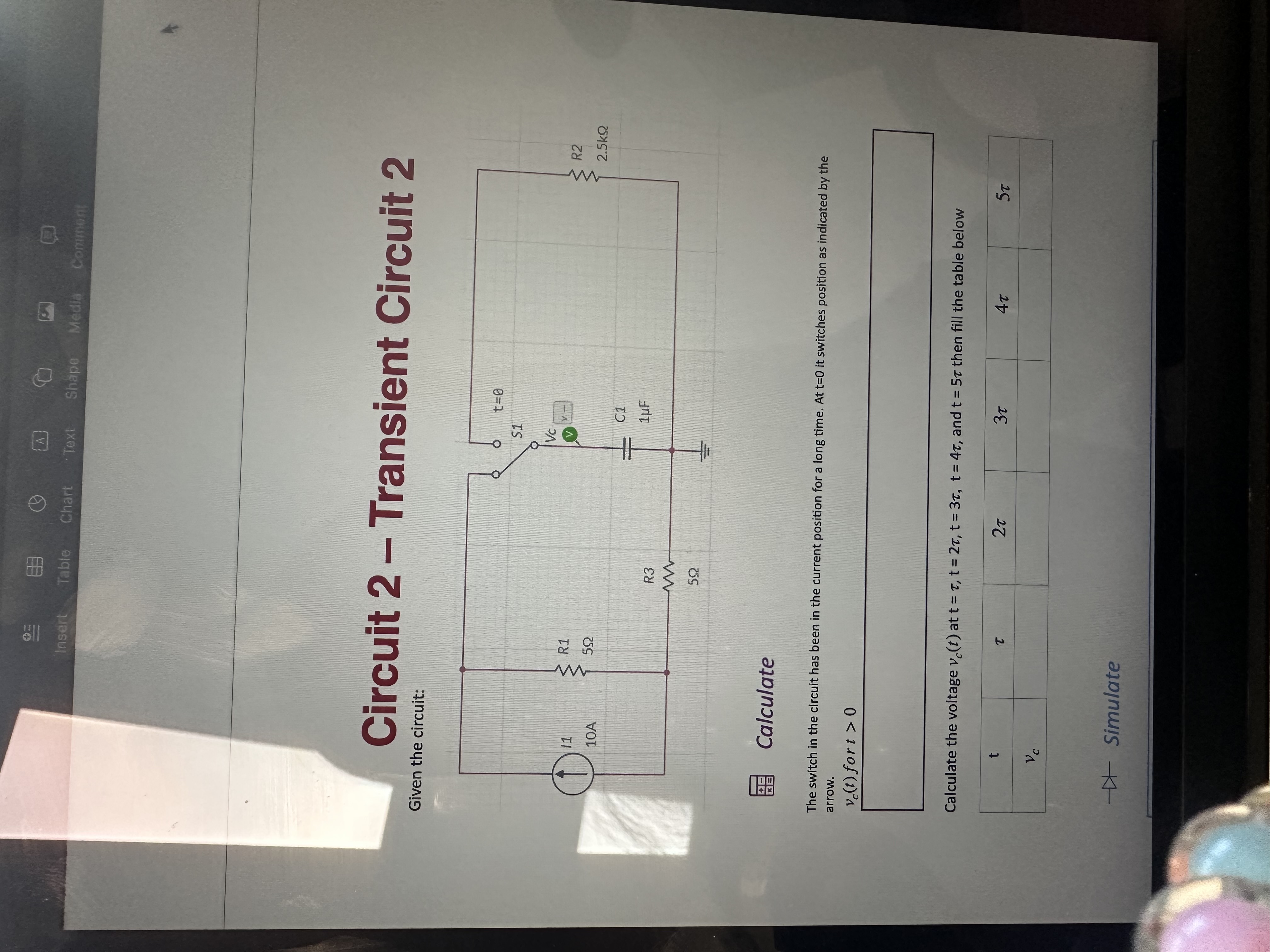 Solved Circuit 2 - Transient Circuit 2 Given the circuit: | Chegg.com
