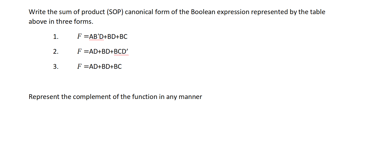 Solved Write The Sum Of Product Sop Canonical Form Of The