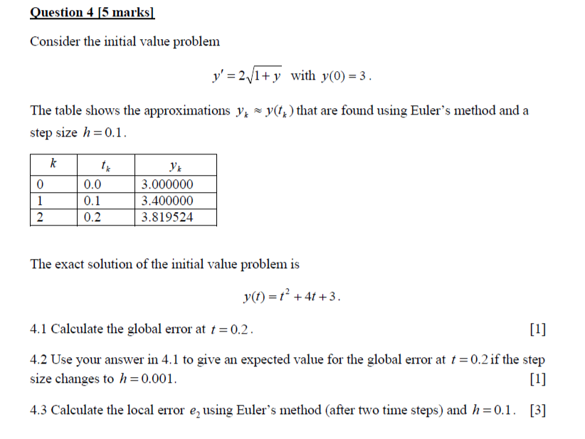 Solved Question 4 [5 marks] Consider the initial value | Chegg.com