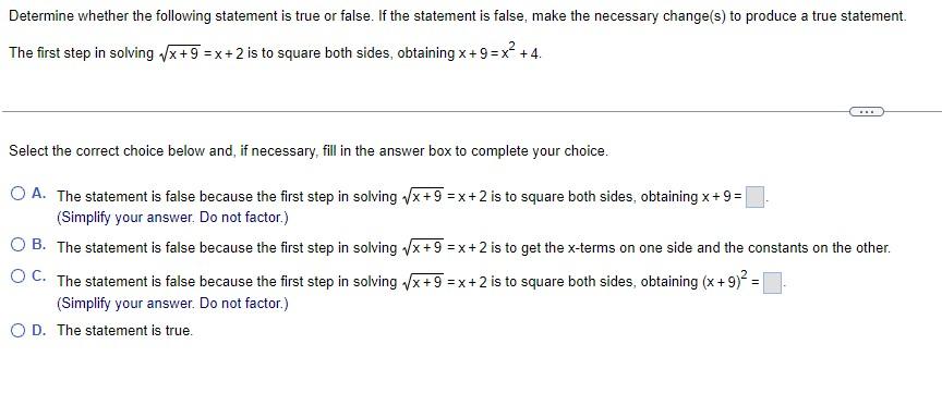 Solved Determine whether the following statement is true or | Chegg.com