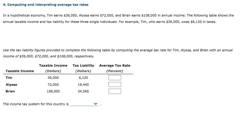 Solved 4. Computing and interpreting average tax rates In a | Chegg.com