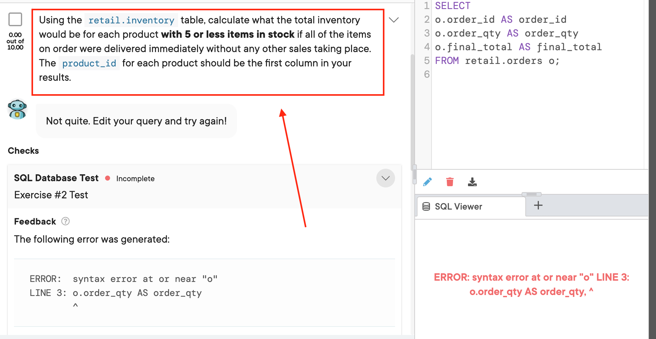 Using the retail.inventory table, calculate what the | Chegg.com