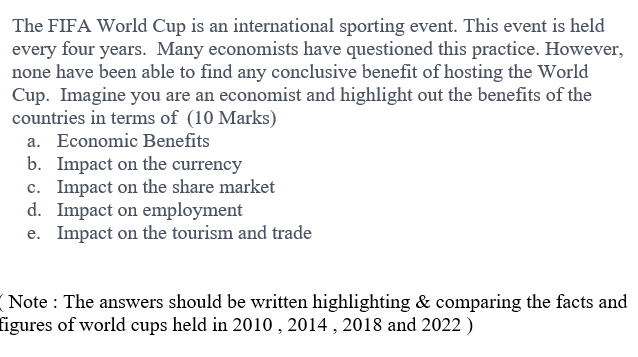 Solved The FIFA World Cup is an international sporting | Chegg.com