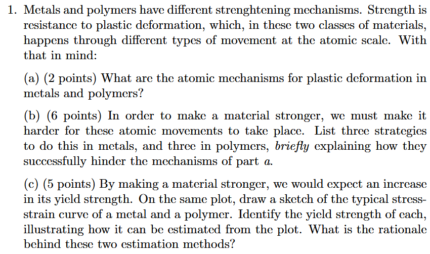 1. Metals and polymers have different strenghtening | Chegg.com