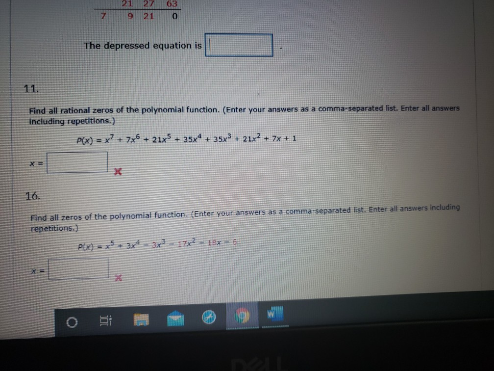 Solved 63 7 20 27 63 21 The depressed equation is Find all | Chegg.com
