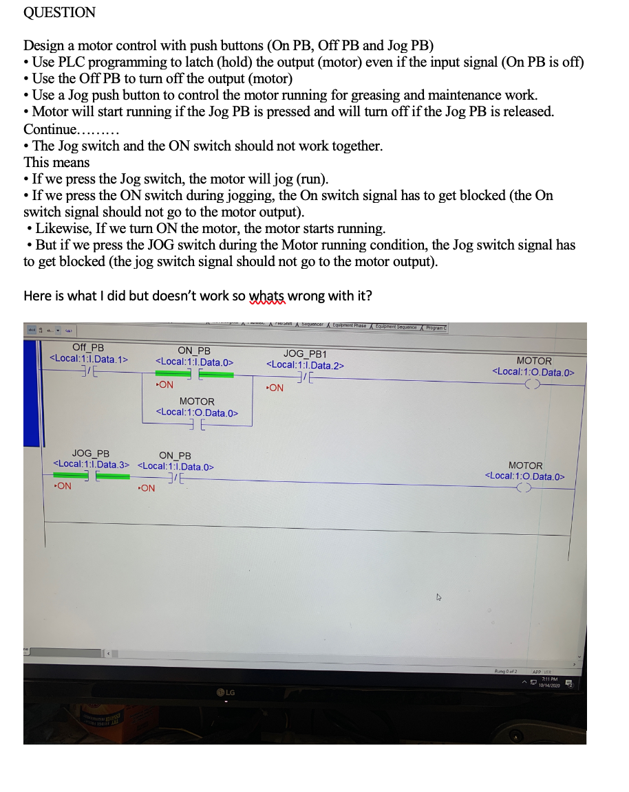 Solved QUESTION Design a motor control with push buttons (On | Chegg.com