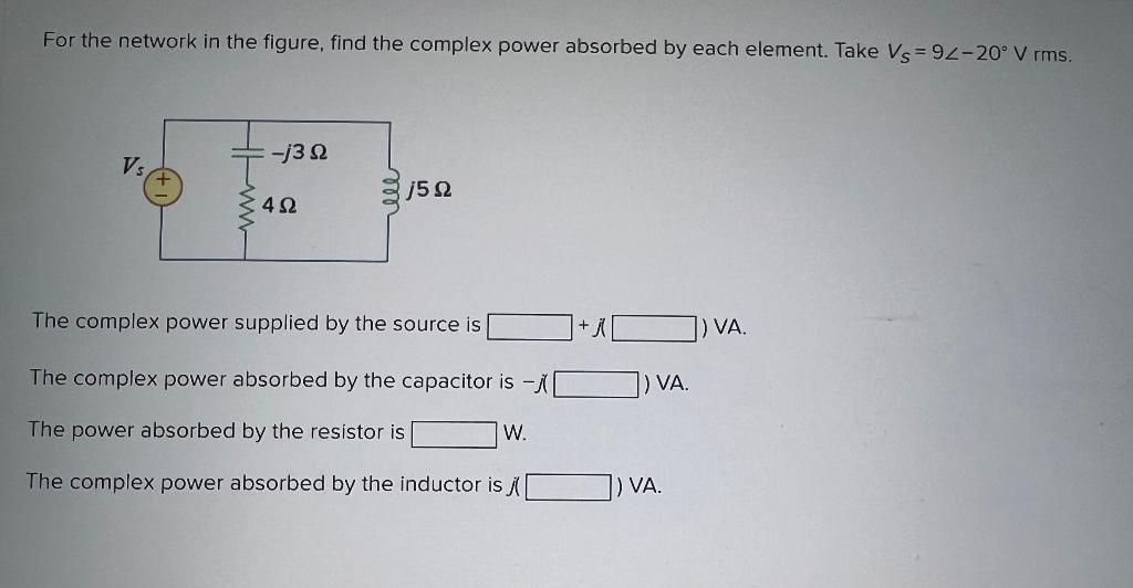 Solved For the network in the figure, find the complex power | Chegg.com
