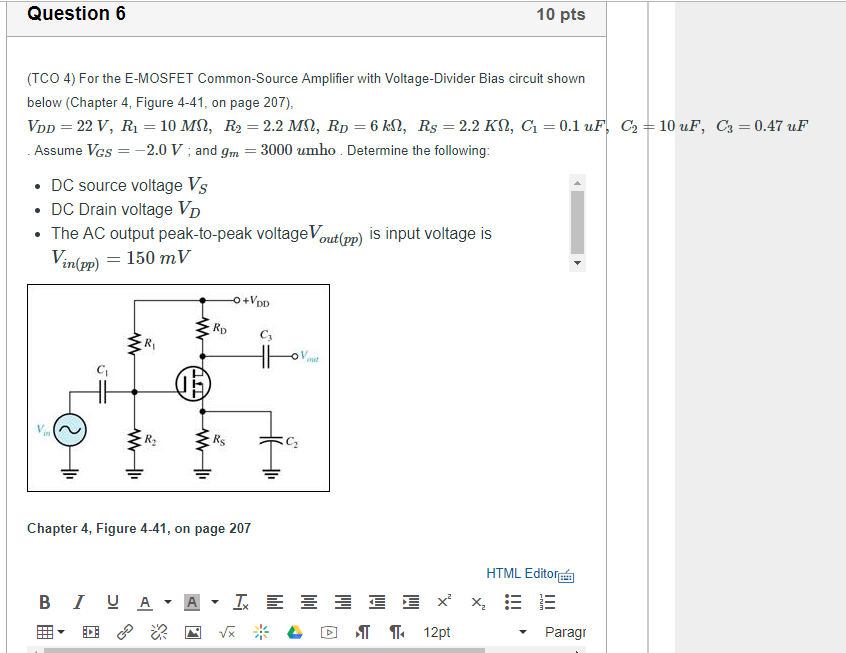 Solved Question 6 10 pts (TCO 4) For the E-MOSFET | Chegg.com
