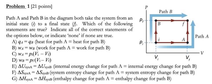 Solved qA=qB (heat for path A= heat for path B) wA=wB (work | Chegg.com