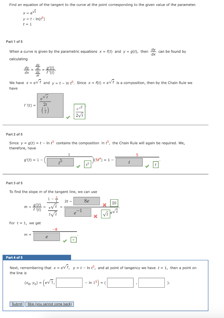 Solved Find An Equation Of The Tangent To The Curve At The