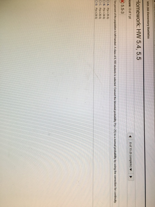 Solved Mth 265 Elementary Statistics Homework: HW 5.4, 5.5 | Chegg.com