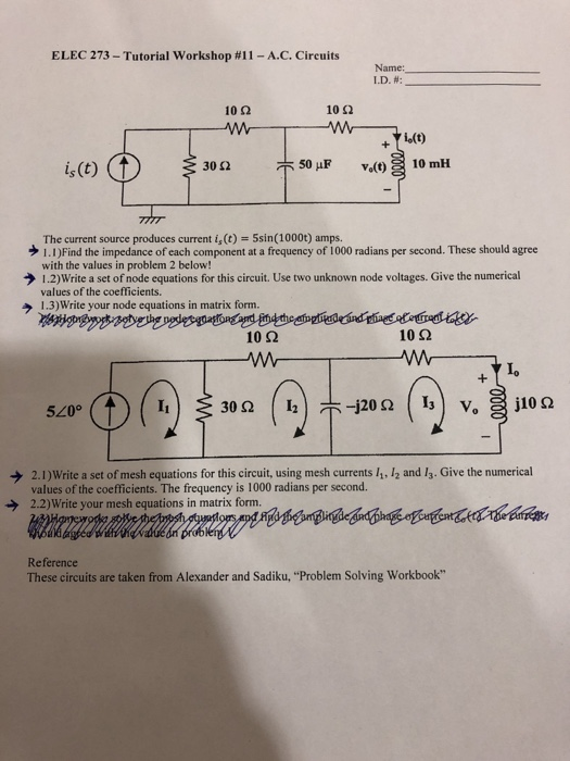 Solved ELEC 273-Tutorial workshop #1 1-A.C. Circuits Name: | Chegg.com