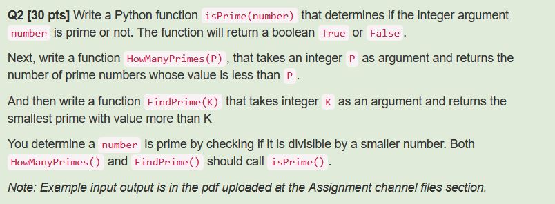 Solved Q2 30 Pts Write A Python Function Isprimenumber 4267