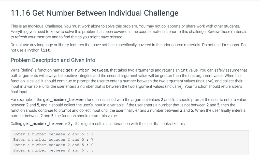 Solved 11.16 Get Number Between Individual Challenge This is | Chegg.com