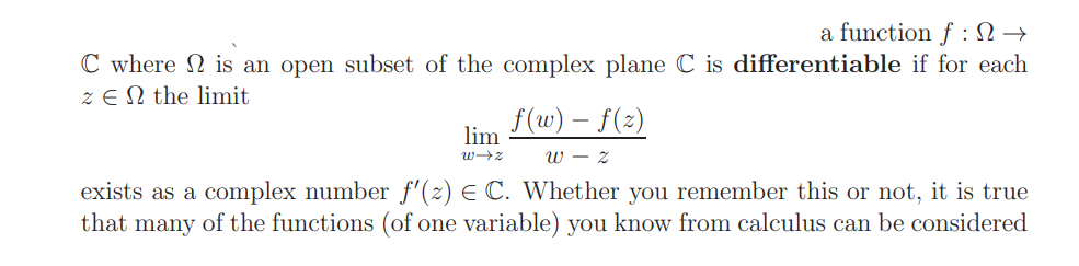Solved a function f:Ω→ C where Ω is an open subset of the | Chegg.com
