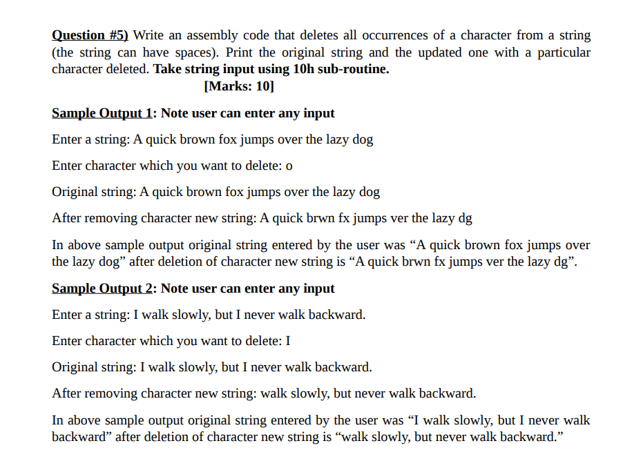 Solved Question # 5) Write an assembly code that deletes all | Chegg.com