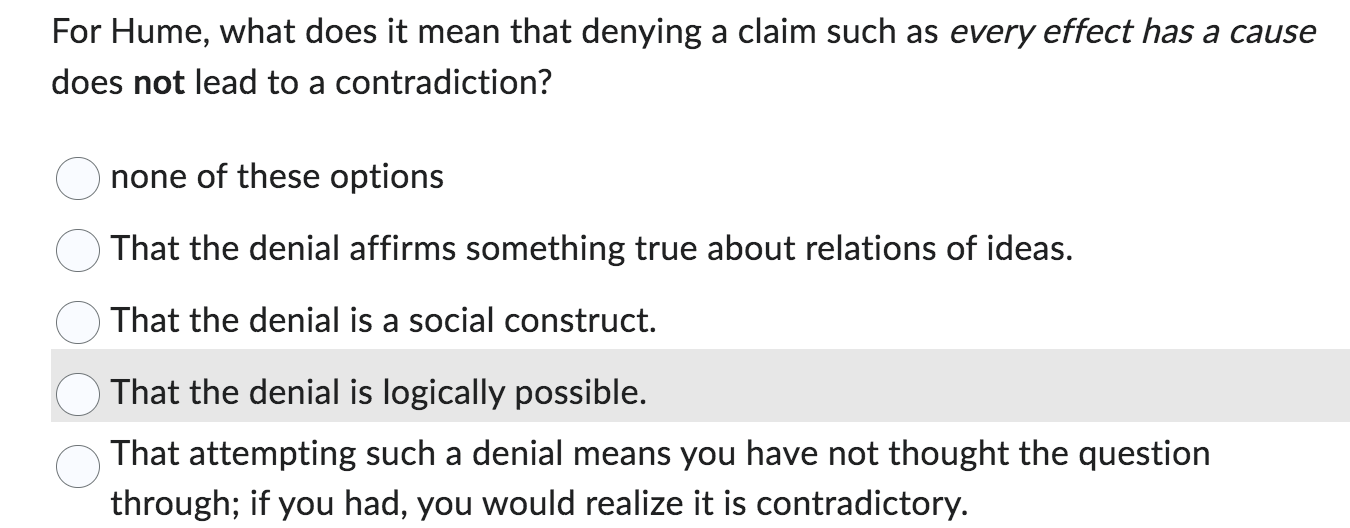 For Hume, what does it mean that denying a claim such | Chegg.com