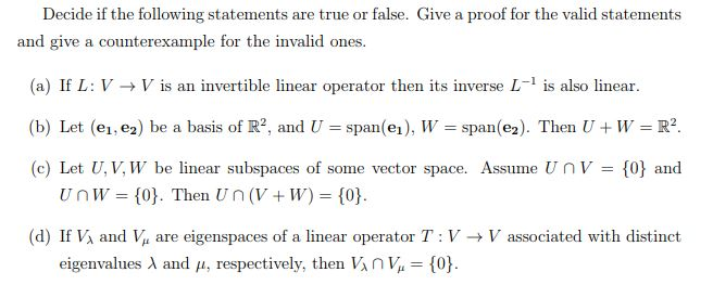 Solved Decide if the following statements are true or false. | Chegg.com