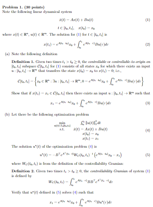 Problem 1. (30 points) Note the following linear | Chegg.com