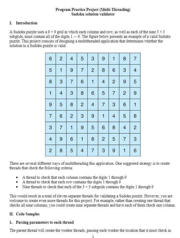 Solved Program Practice Project (Multi-Threading) Sudoku | Chegg.com