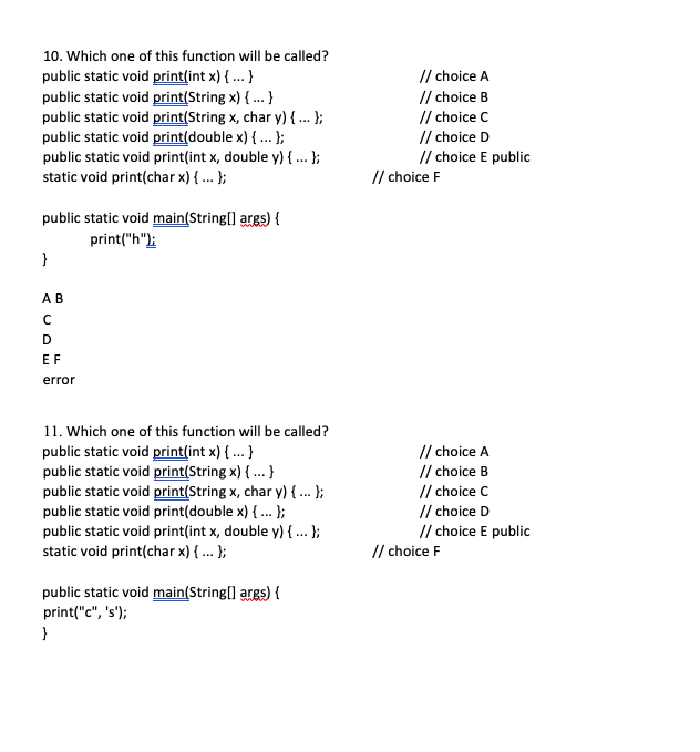 Solved 10. Which one of this function will be called? public | Chegg.com