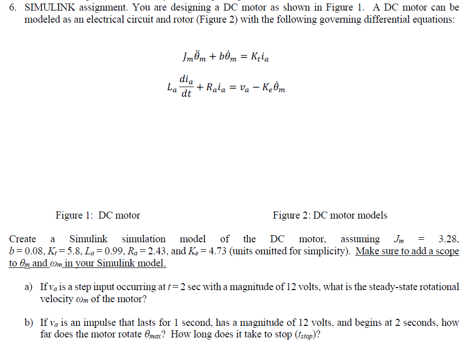 Solved Create a Simulink simulation model of the DC motor, | Chegg.com