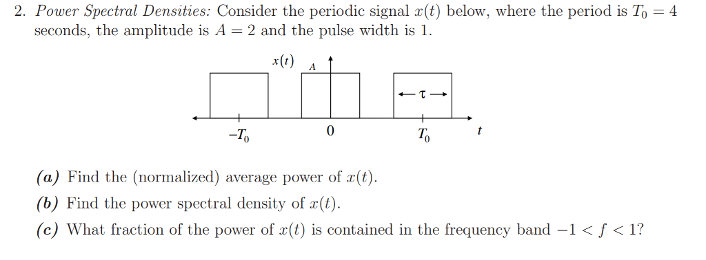 Solved 2. Power Spectral Densities: Consider the periodic | Chegg.com