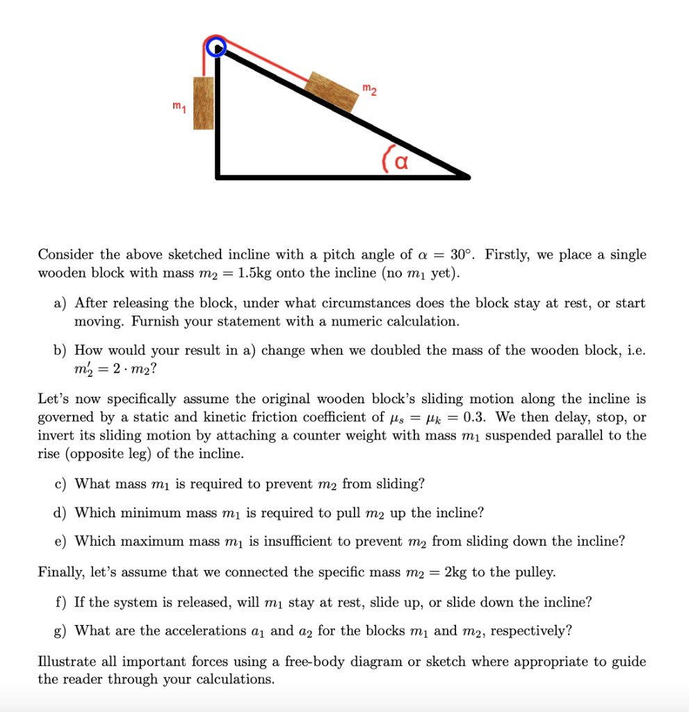 Solved m2 m1 Consider the above sketched incline with a | Chegg.com